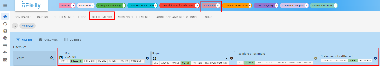 Example of Dashboard setting for Care Agencies - HRILY
